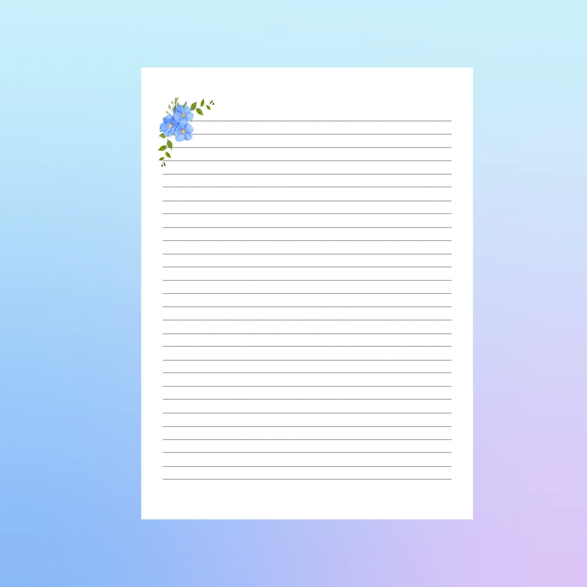 Letter Writing Paper With Lines. Digital Download 5 PDF Files. Blue ...