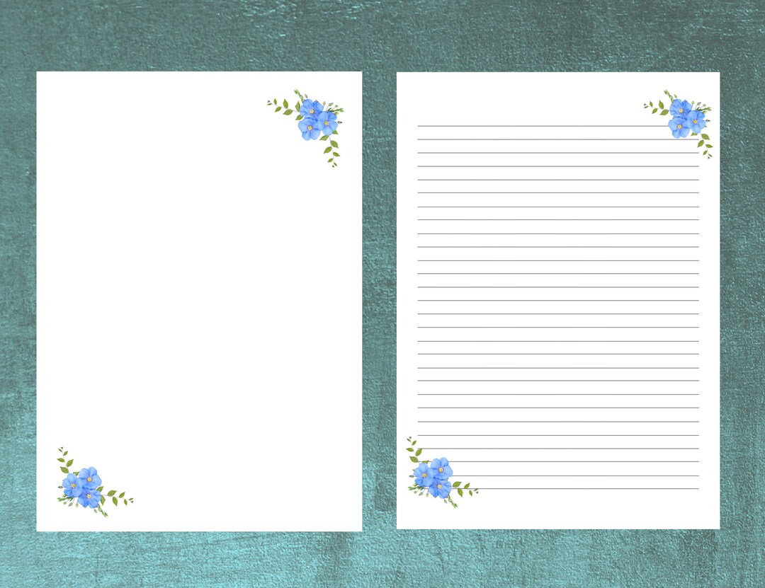 Letter Writing Paper With Lines. Digital Download 5 PDF Files. Blue ...