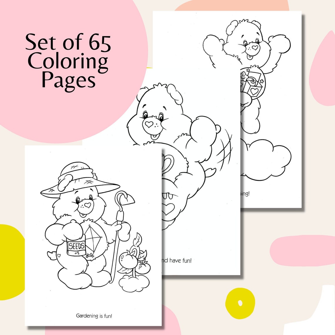Set of 65 Care Bears Themed Coloring Pages for Kids PDF Digital ...