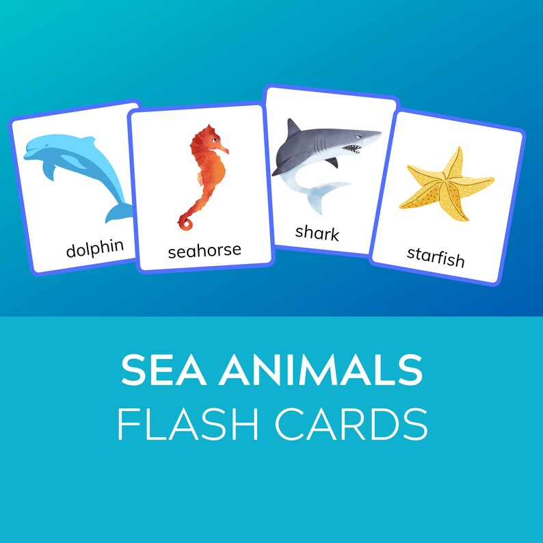 Sea Animals Flash Cards 16 Fun Printable Flash Cards for - Etsy
