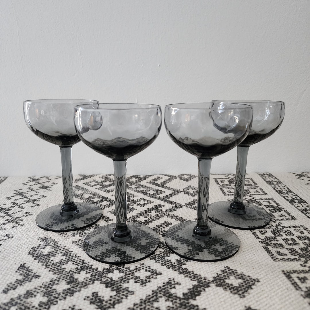 Set of 4 Smokey Grey Glass Cordials Textured Body - Etsy