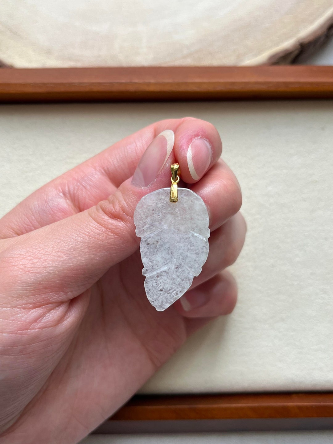 Translucent Icy White Snowflake Leaf Jadeite Pendants/100% Natural ...