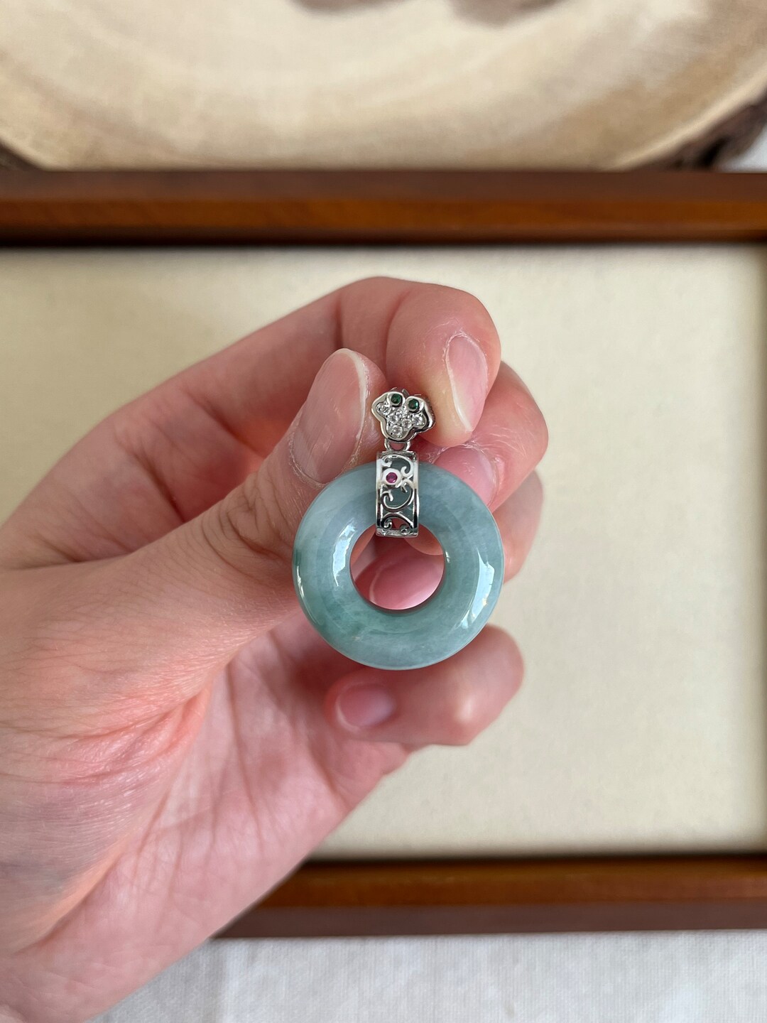 Glossy, Blue-green Jadeite Donut-ring Pendant - Natural, Untreated ...