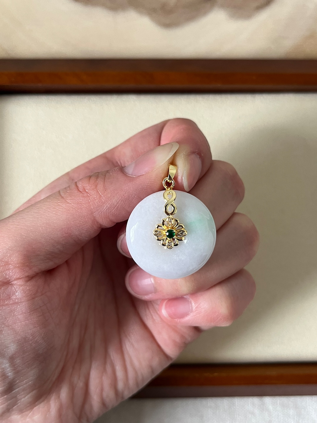 Pink Tinged, Milky White Jadeite Donut With Green Streak - Natural ...