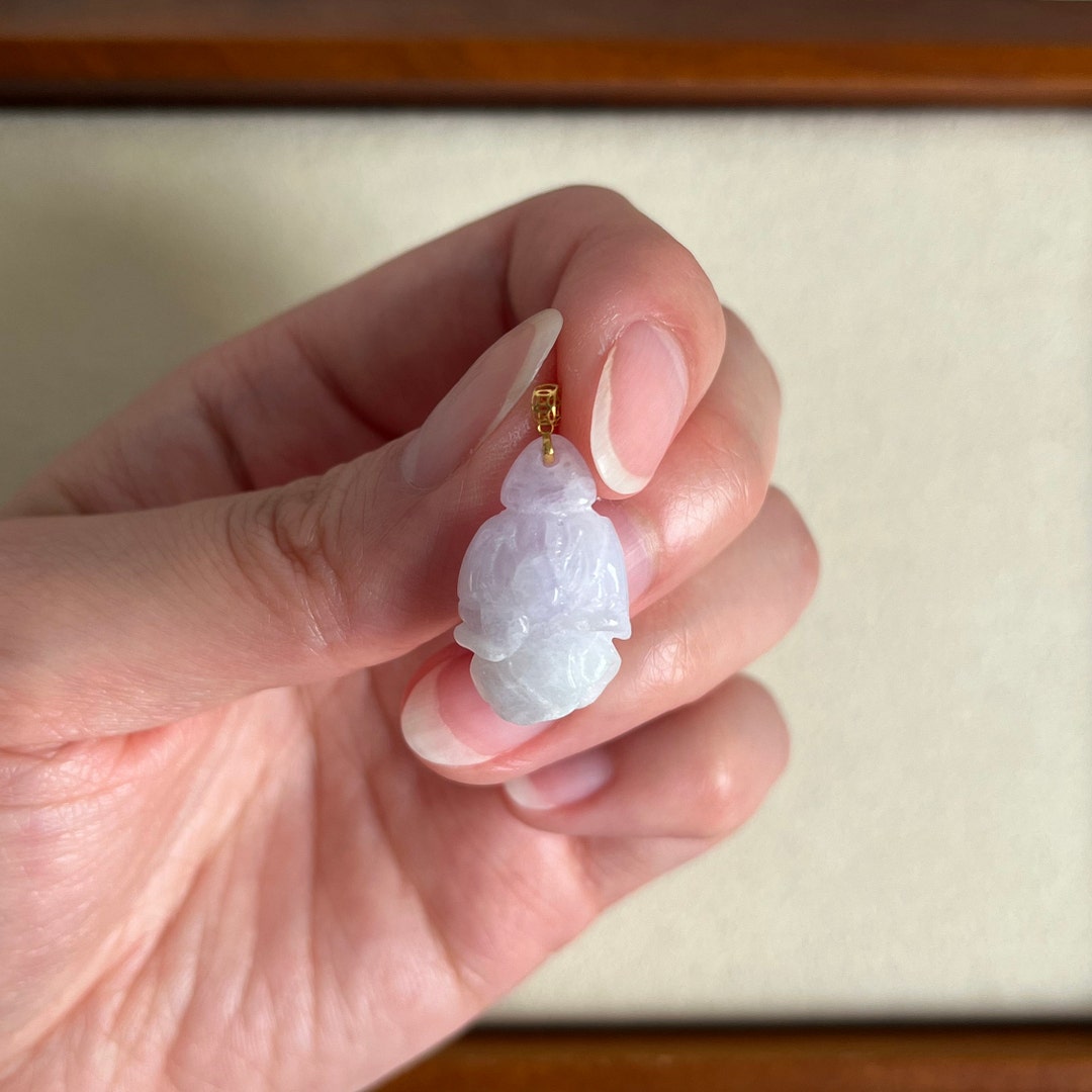 18K Solid Yellow Gold, Icy Lavender and White Cabbage Flower Jadeite ...