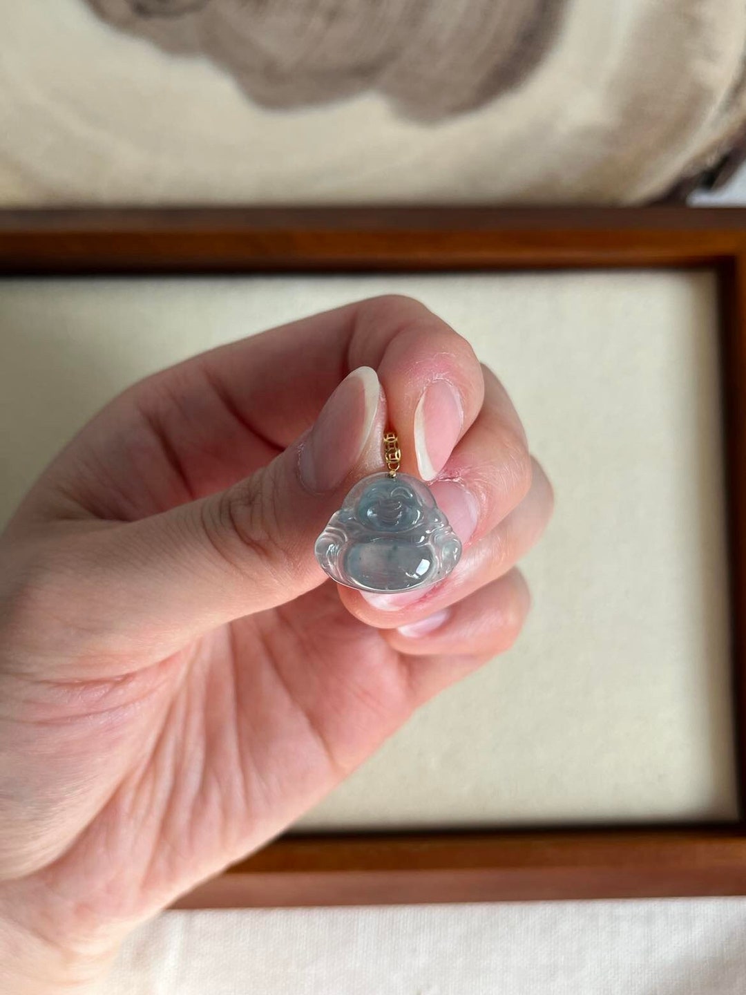 18K Solid Yellow Gold, Icy Blue Water Jadeite Pendant - Spiritual ...