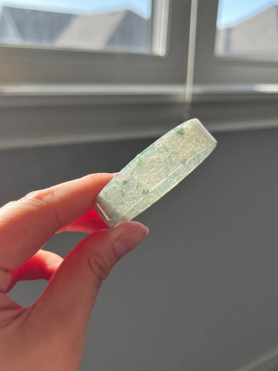 Super Icy Floral Green Jade "fu" Bangle - Round Circle - Genuine ...