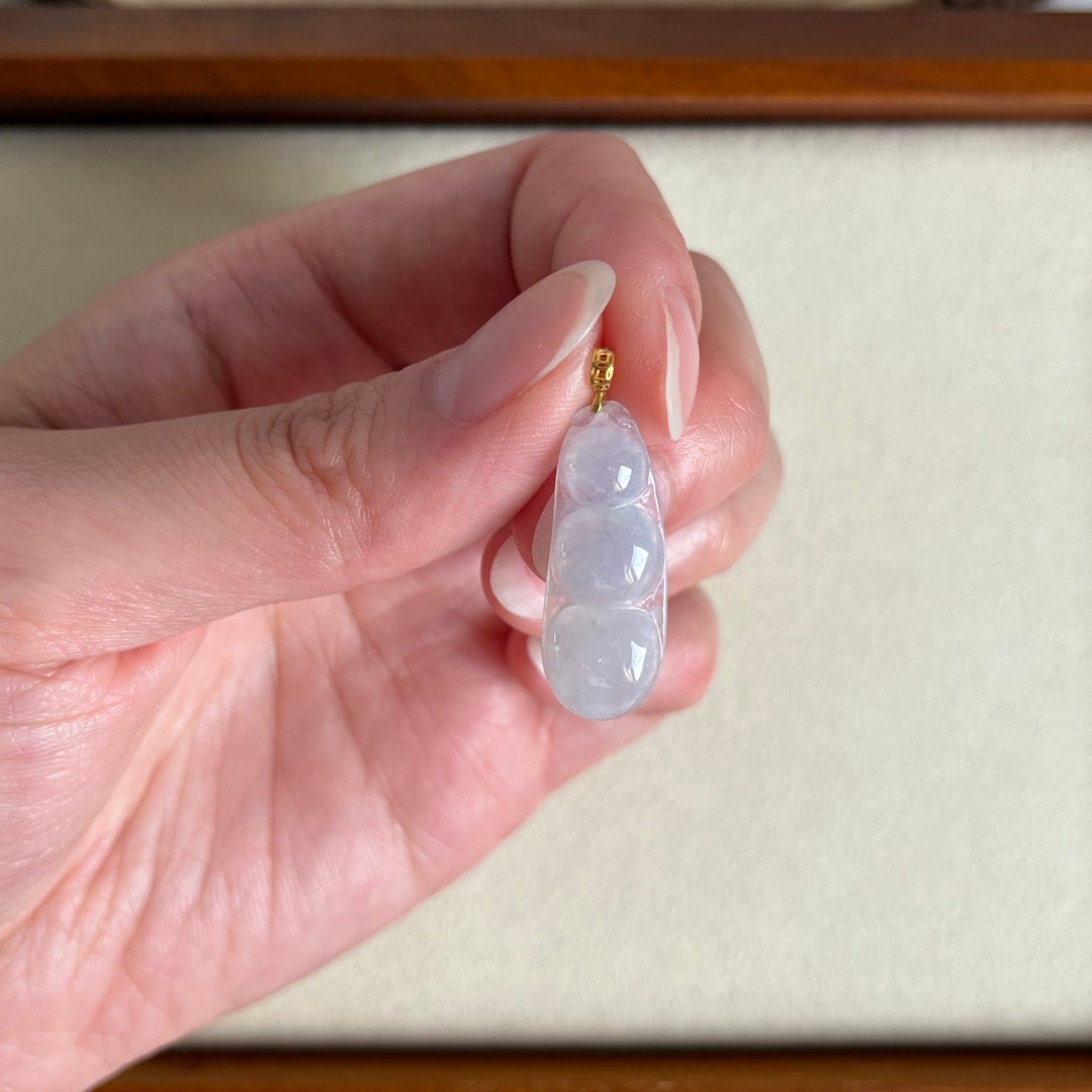 18K Solid Yellow Gold, Icy White Bamboo Jadeite Pendant - Carving With ...