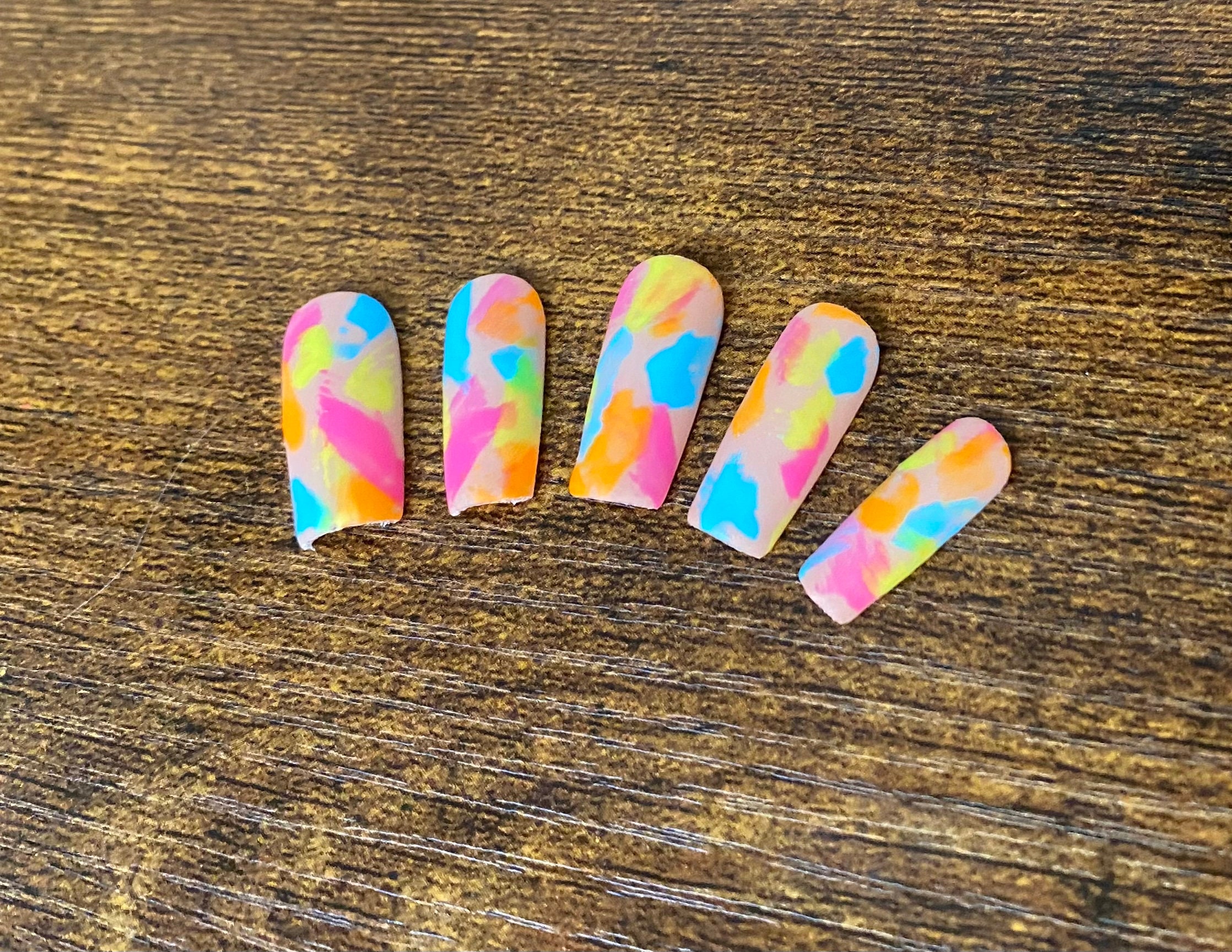 Paint Splattered Nails Colorful Nails Matte Nails Multi - Etsy