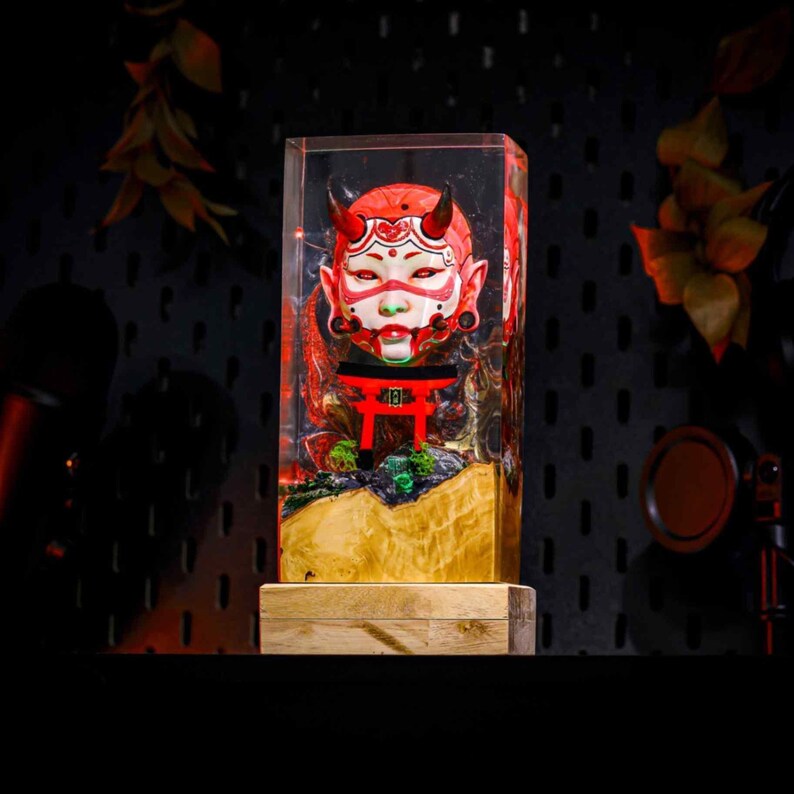 Honari Hannya - Devil Mask Epoxy Night Light, Traditional Japanese Art ...