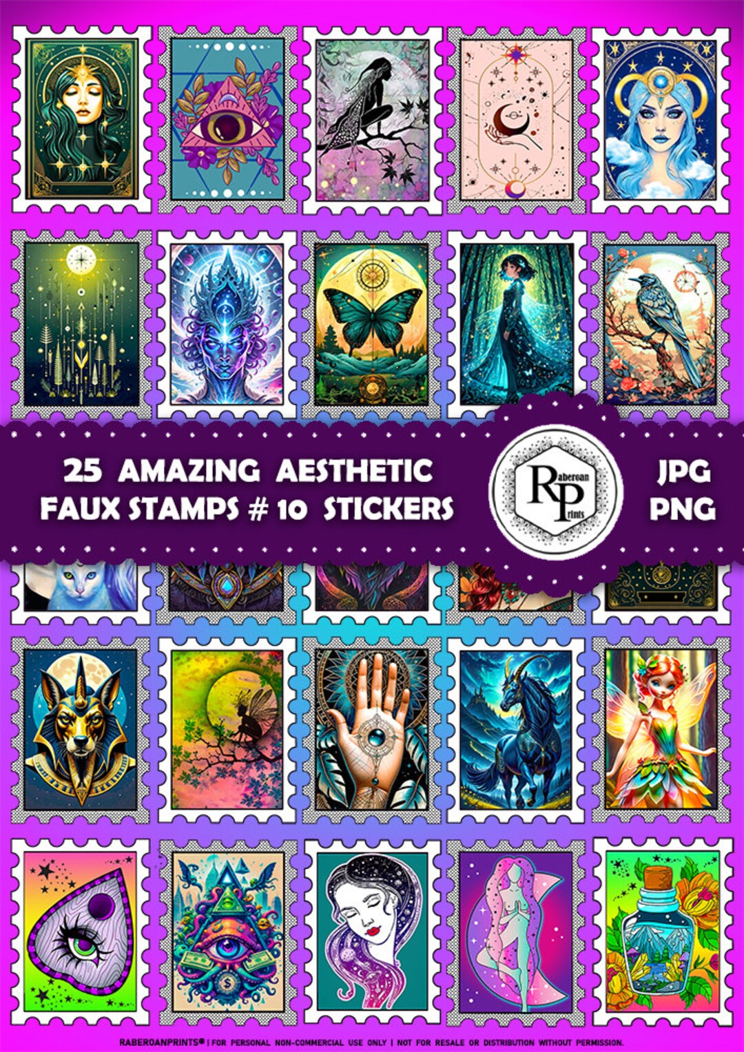 Bestseller** Super Colorful Aesthetic ONE (1) Faux Stamps #10 Stickers ...