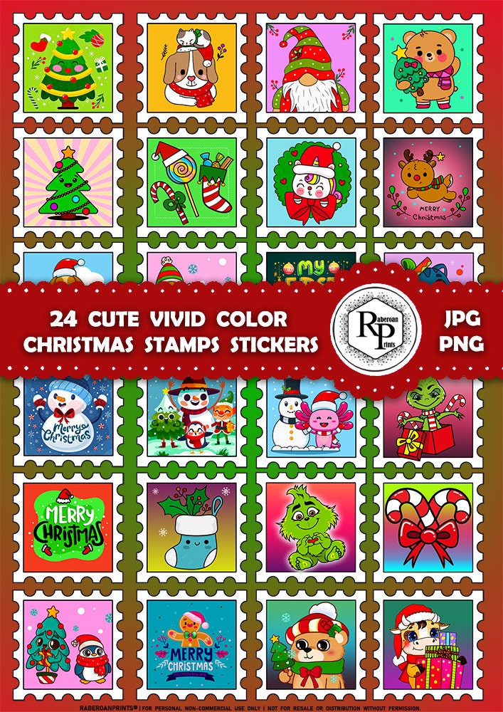 Bestseller**** Adorable Christmas Stamps ONE (1) Stickers Sheet - PNG ...