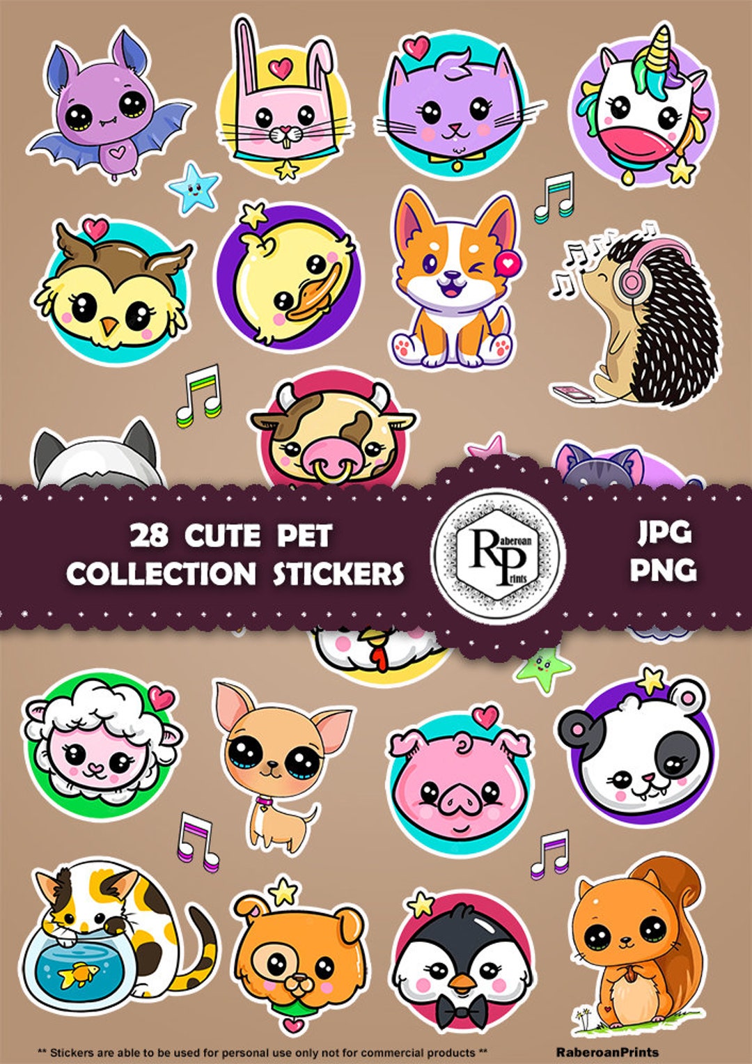 Cute Pet Collection ONE (1) Stickers Sheet, PNG,JPF - Printable ...