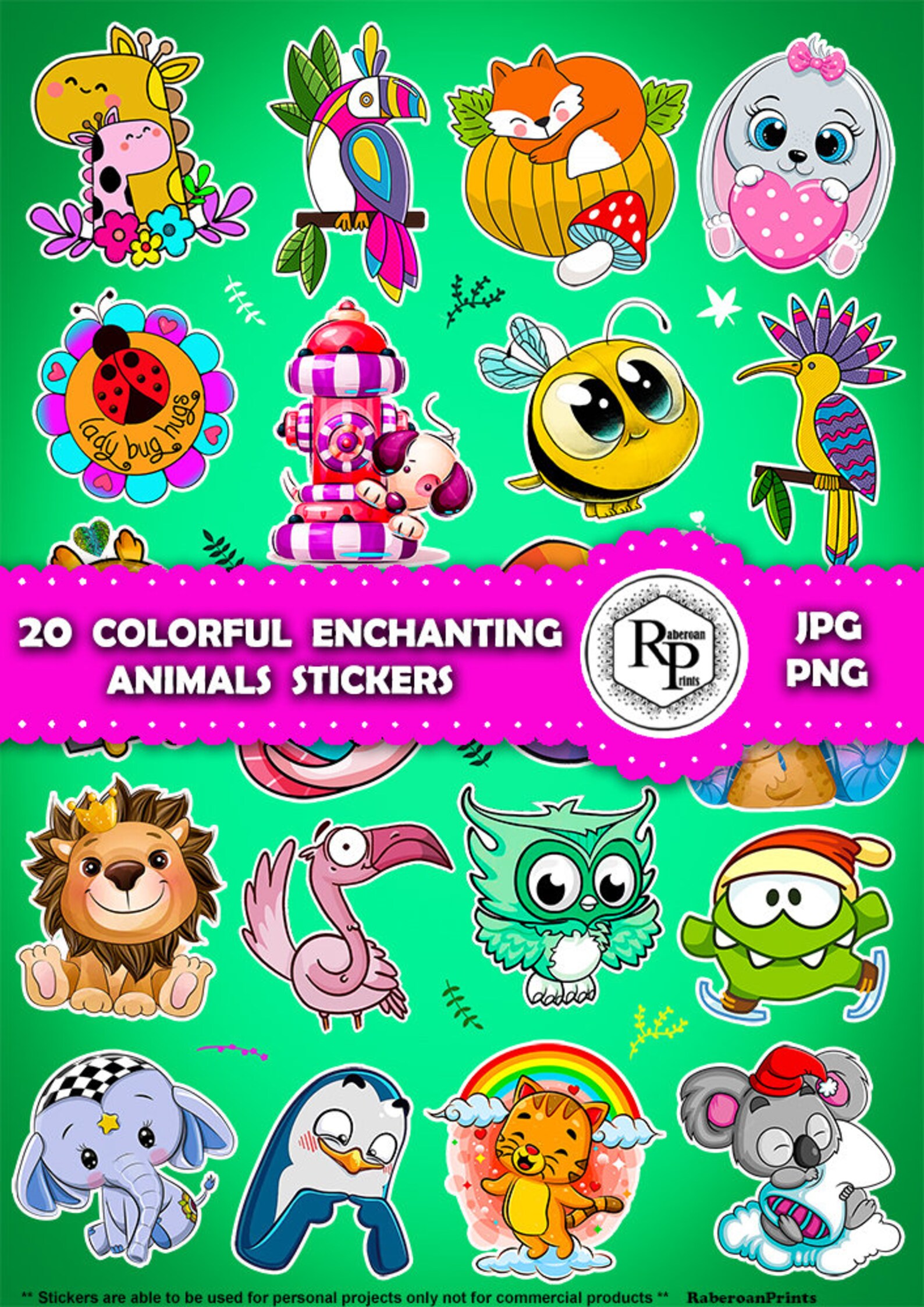 Lovely Enchanting Animal Stickers Sheet- PNG, JPG - Bundle Printable ...