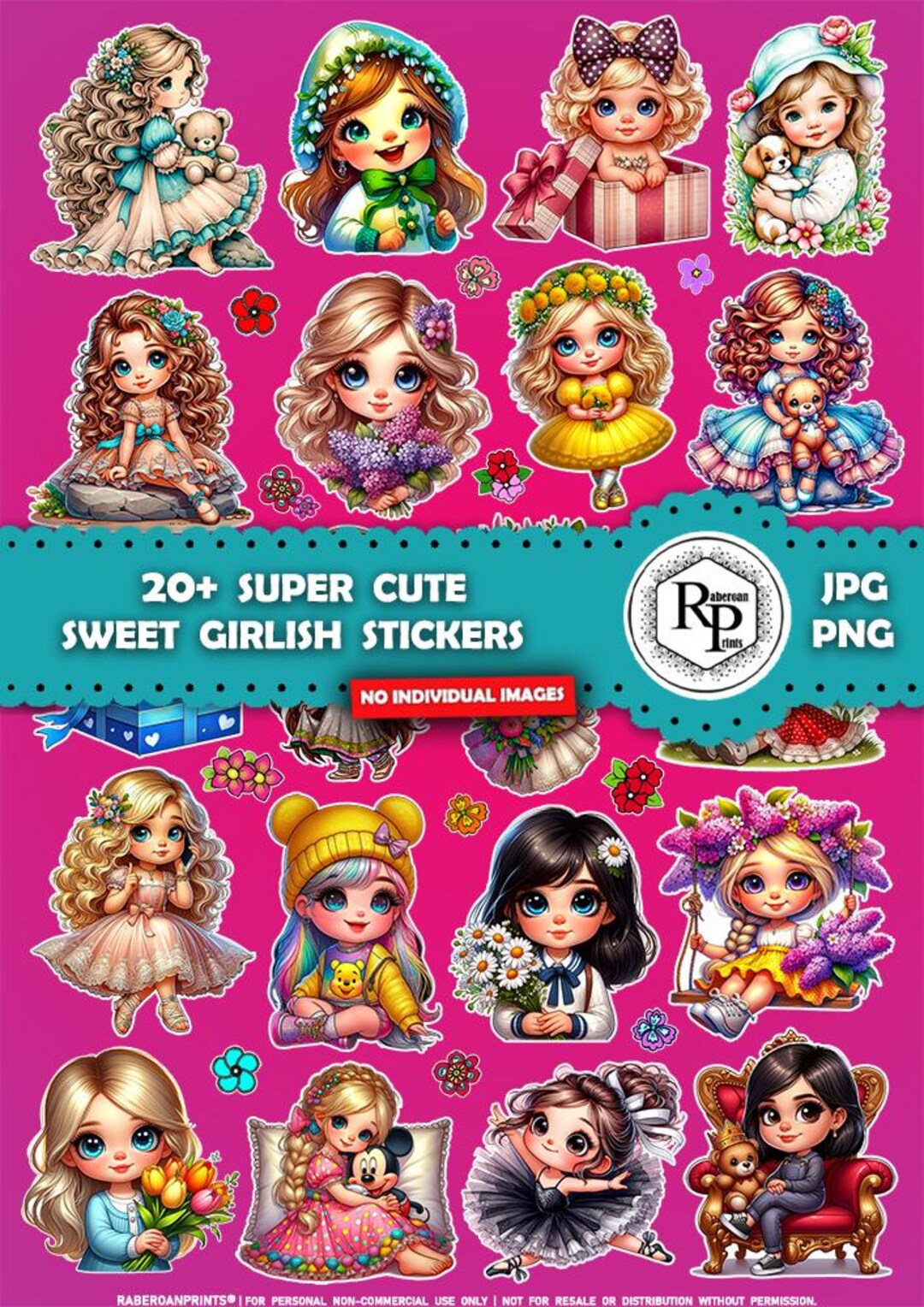 Cute Girl Stickers Sheet – Coloring Bookmarks - Girl/kid Stickers ...