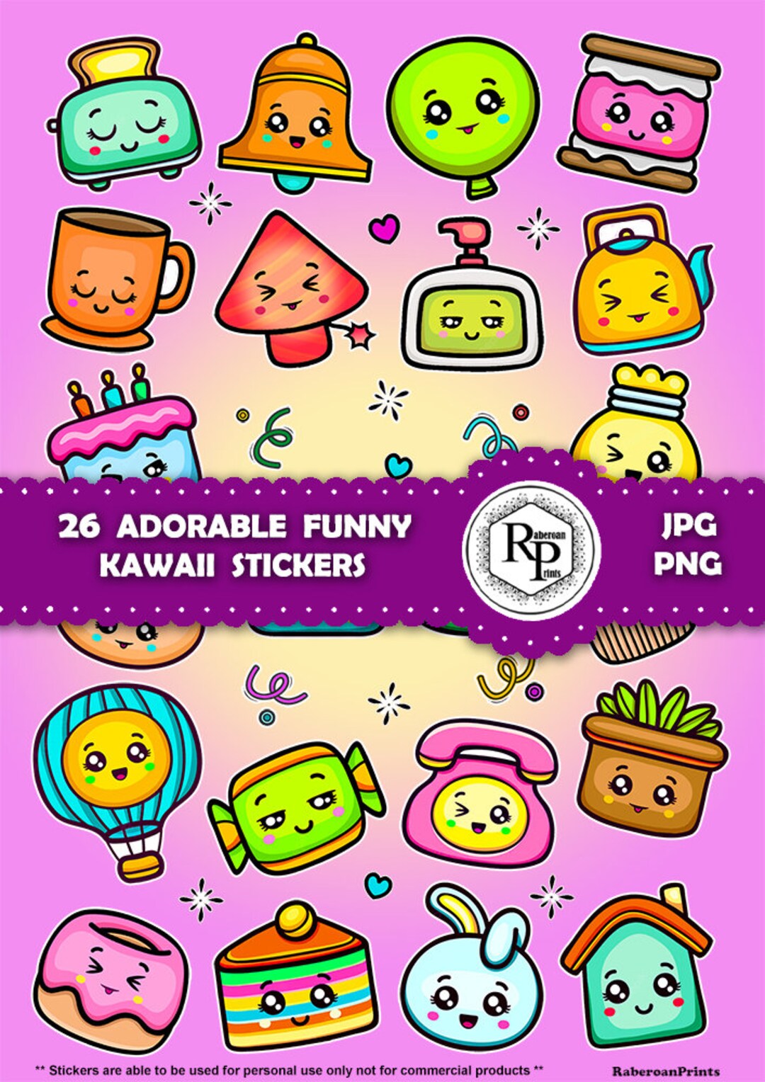 Adorable Funny Kawaii ONE (1) Stickers Sheet Print & Cut - PNG, JPF ...