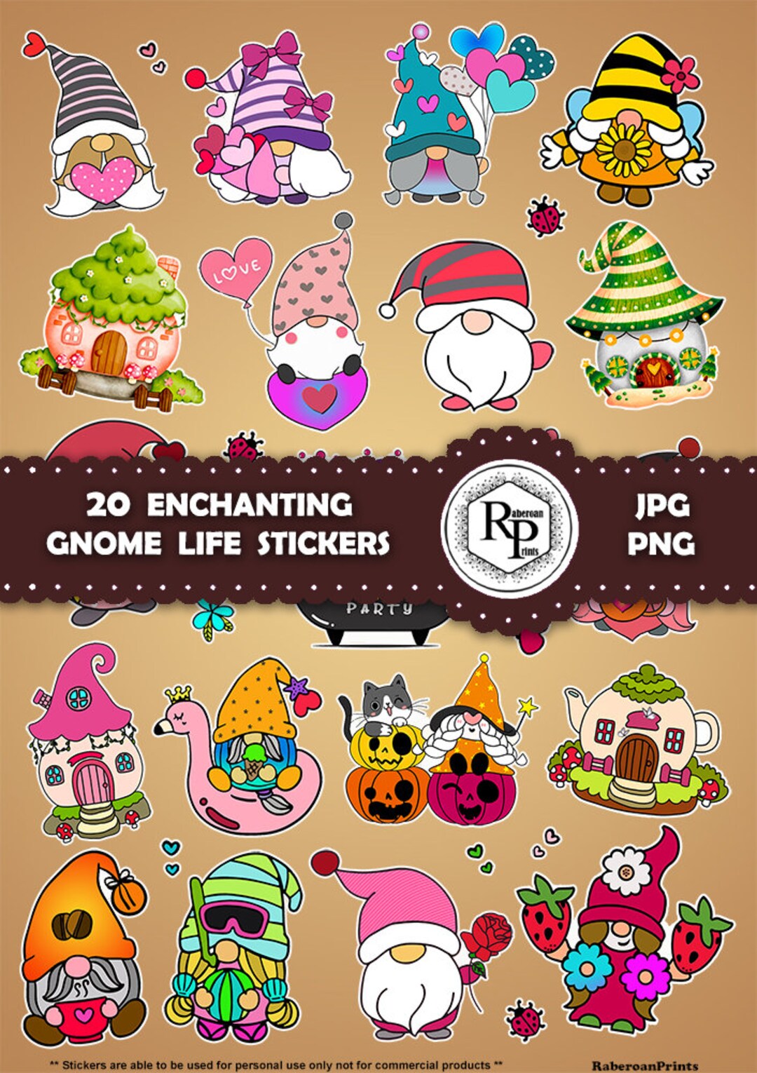 Stickers Enchanting Gnome Style (1) Sheet + Bonus Gnome Coloring Pages ...