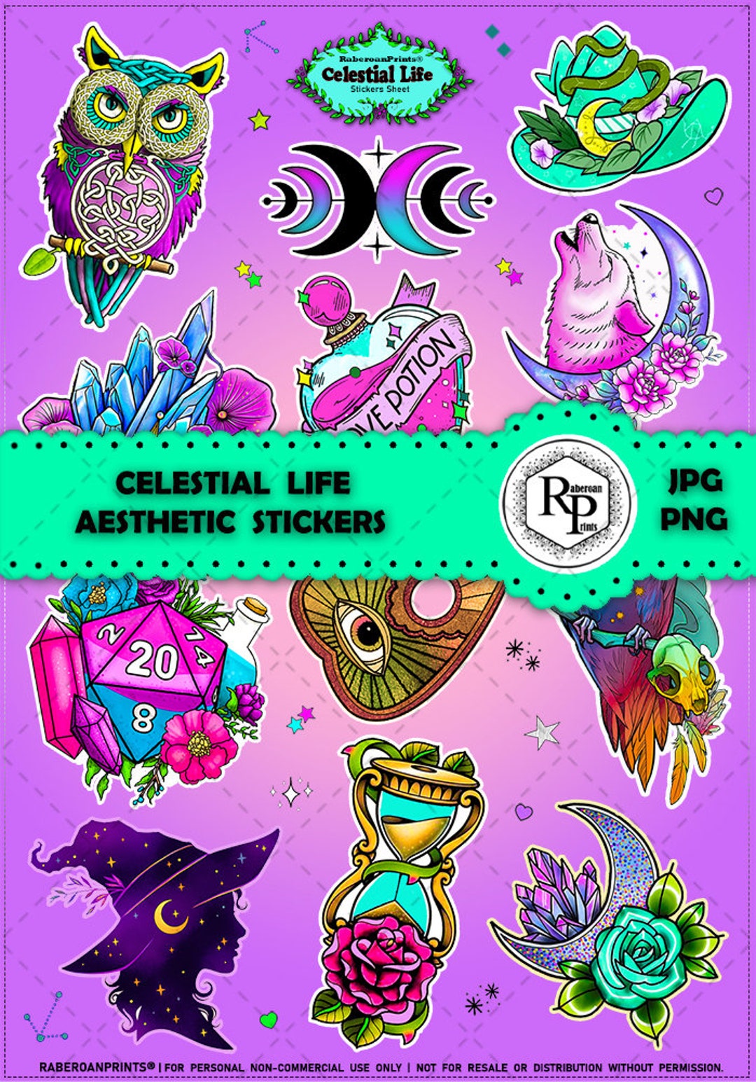 Bestseller*** - Celestial Life Aesthetic ONE (1) Stickers Sheet, PNG ...