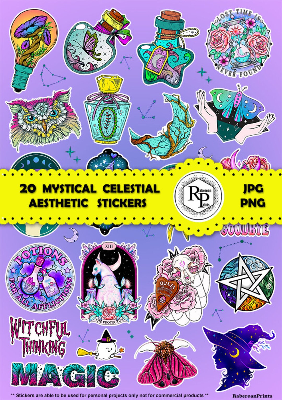 Vivid Mystical Celestial Aesthetic ONE (1) Stickers Sheet, PNG,JPF ...