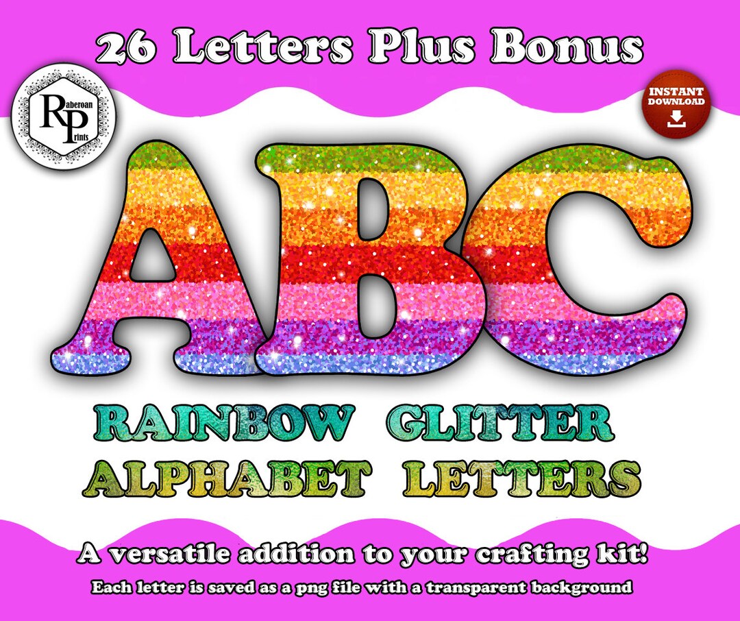 28 Rainbow Glitter Letters | Uppercase Rainbow Alphabet Set | PNG ...