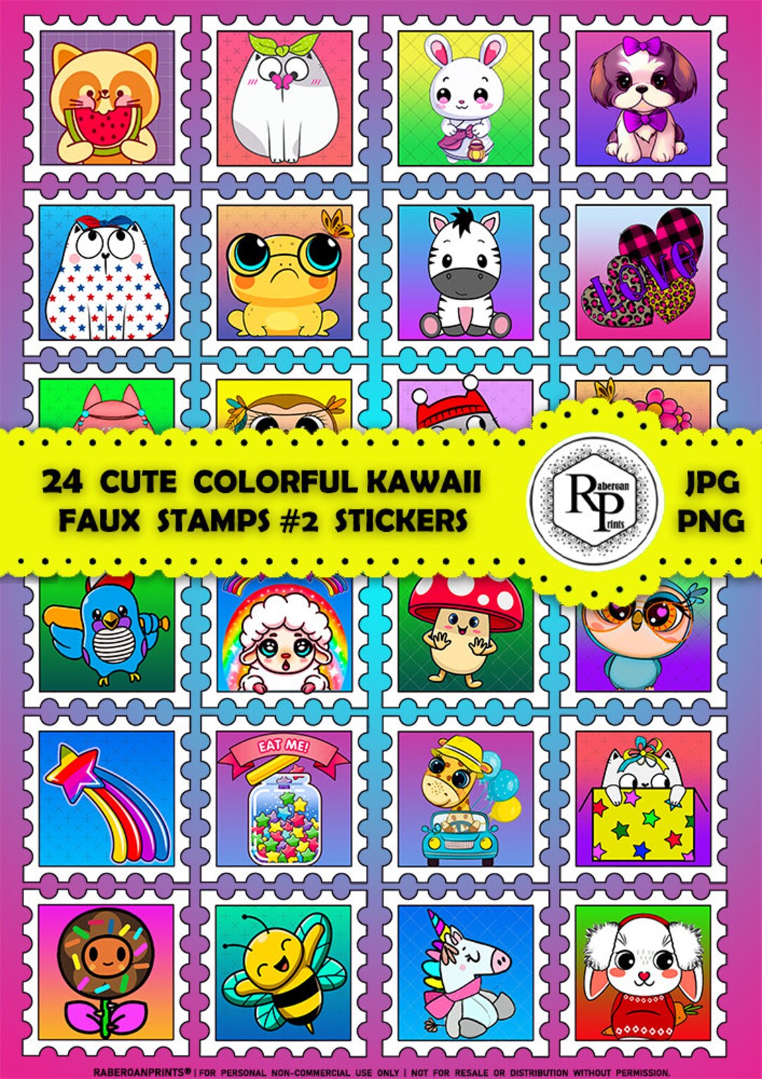 Bestseller**** Adorable Kawaii Faux Stamps # 2 - ONE (1) Stickers Sheet ...