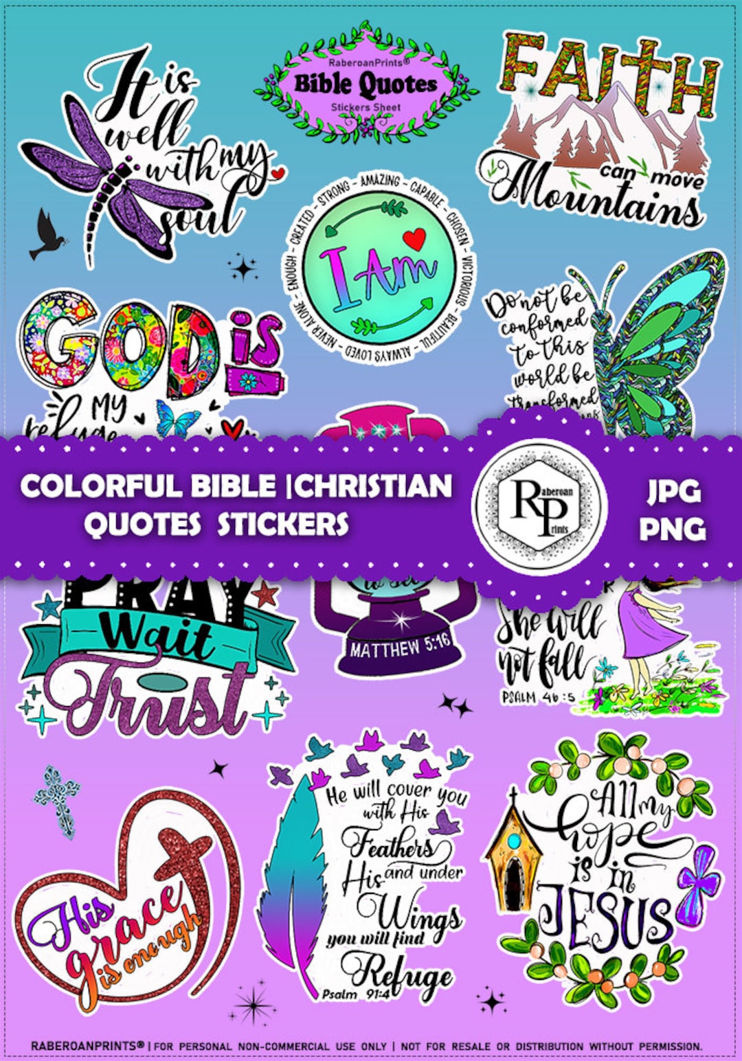 Powerful Bible | Christian Quotes ONE (1) Stickers Sheet PNG/JPG Plus ...