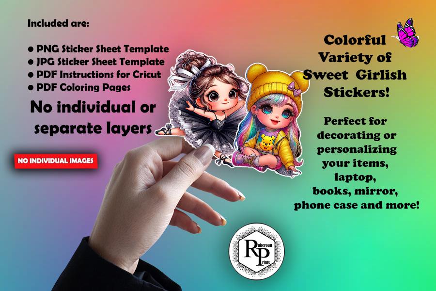 Bestseller**** Adorable Sweet Girlish ONE (1) Stickers Sheet - PNG, JPF ...