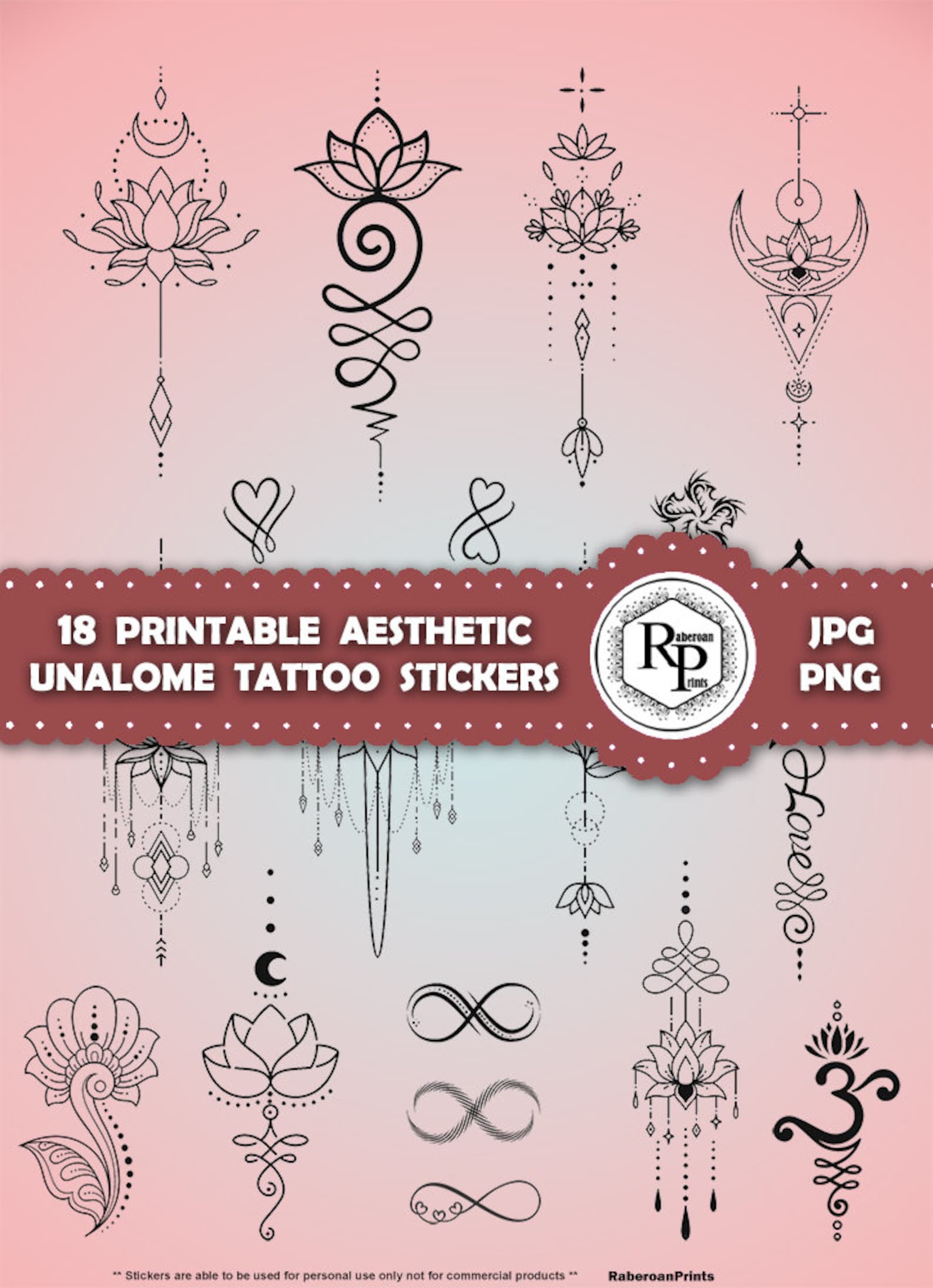 Printable Aesthetic Tattoo Design Stickers Instant Download - Etsy