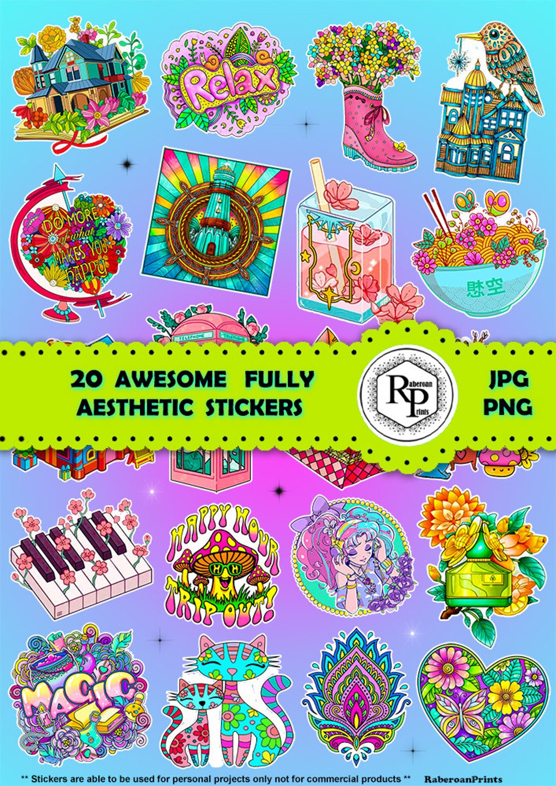 Colorful Awesome Fully Aesthetic Stickers ONE (1) Sheet Plus Gift Box ...