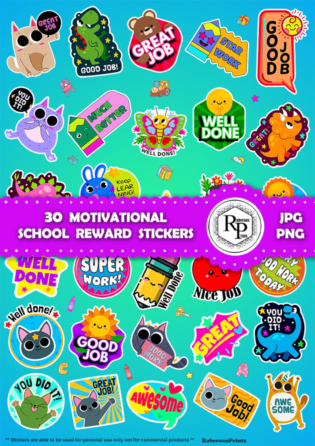 Best Selling*** Classroom/school Reward ONE (1) Stickers Sheet PNG/JPG ...