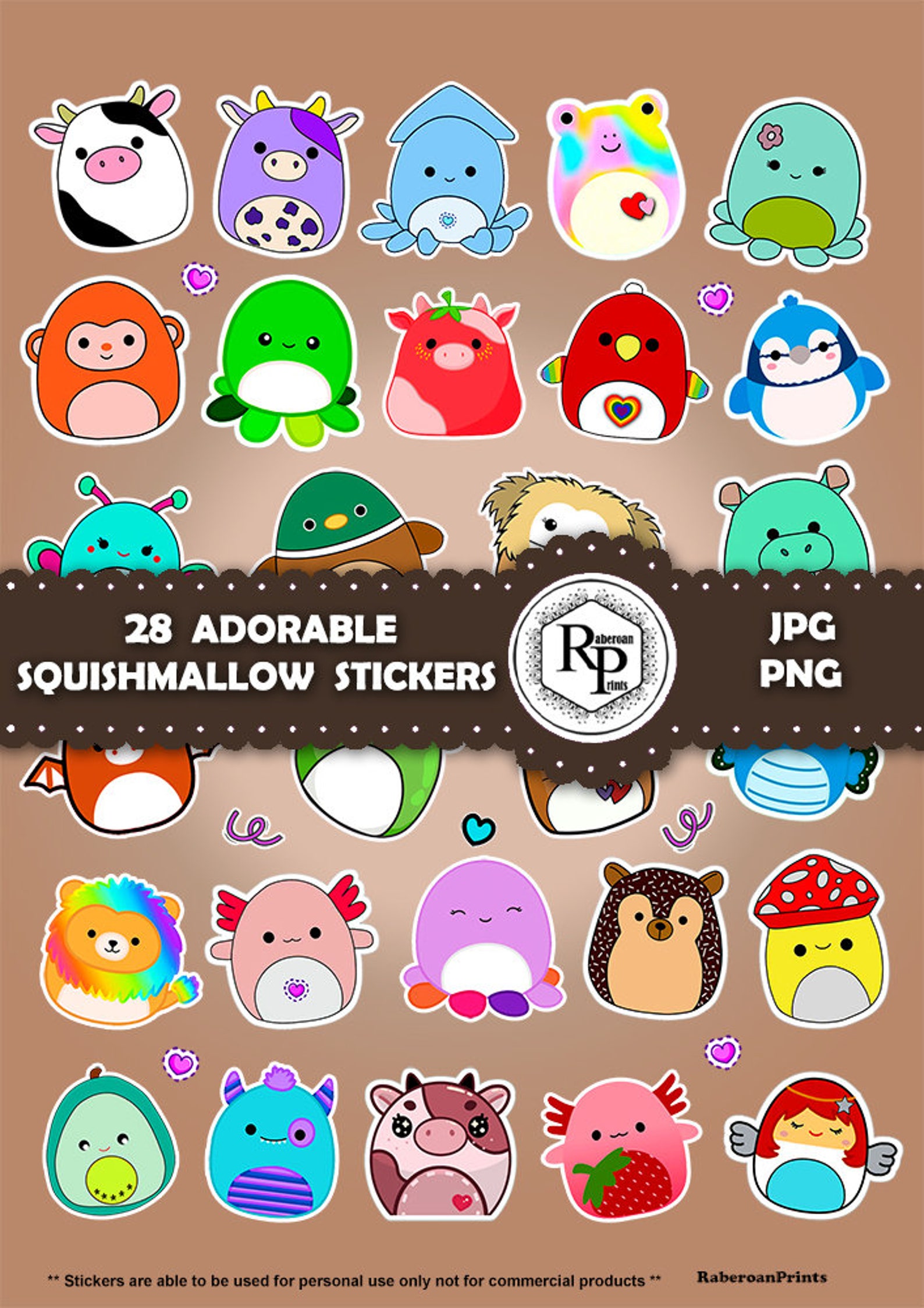 Adorable Squishmallow Stickers Sheet Print & Cut PNG JPF - Etsy