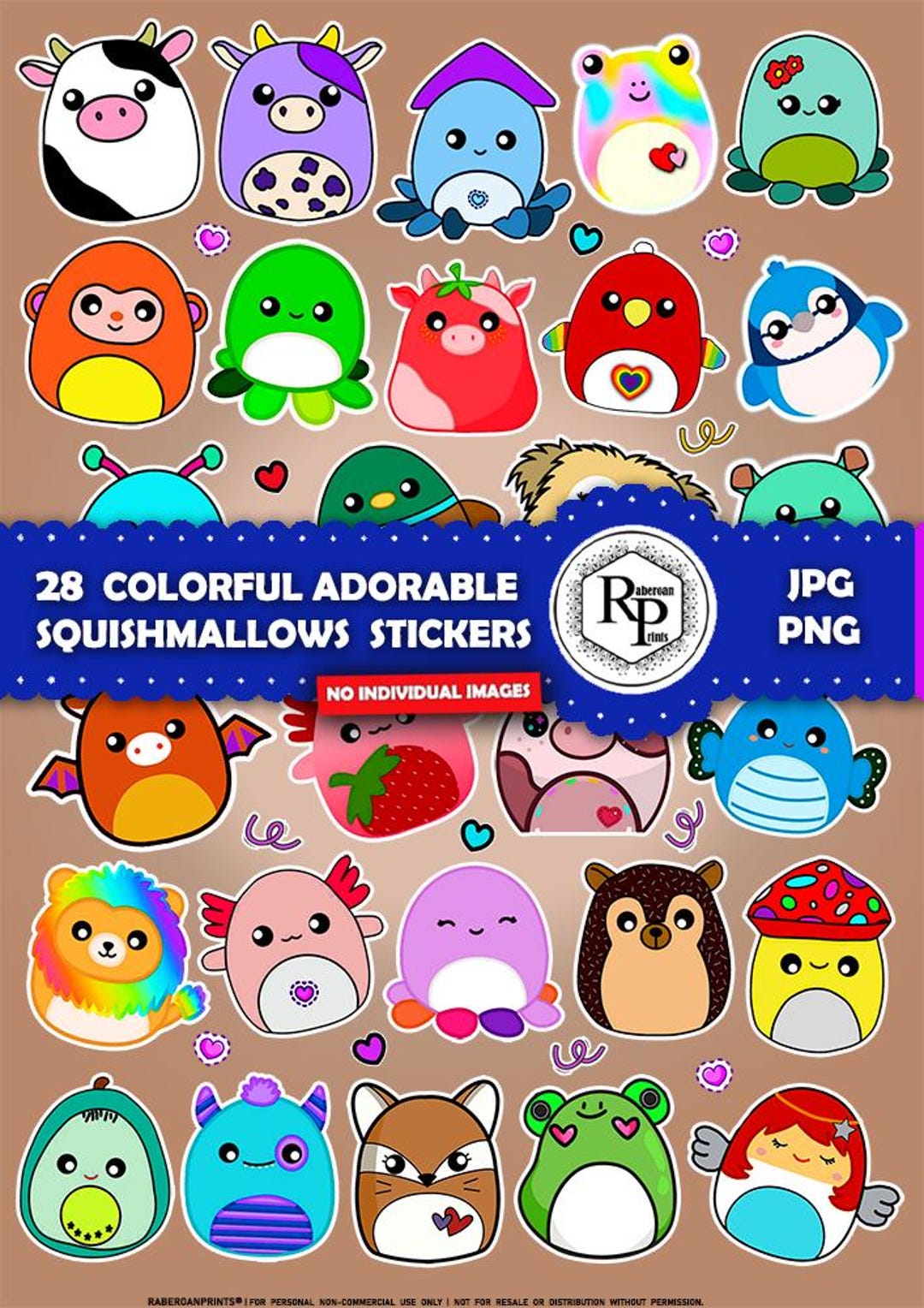 Squishmallow Stickers Sheet + Bonus Coloring Pages - Kawaii - Planner ...
