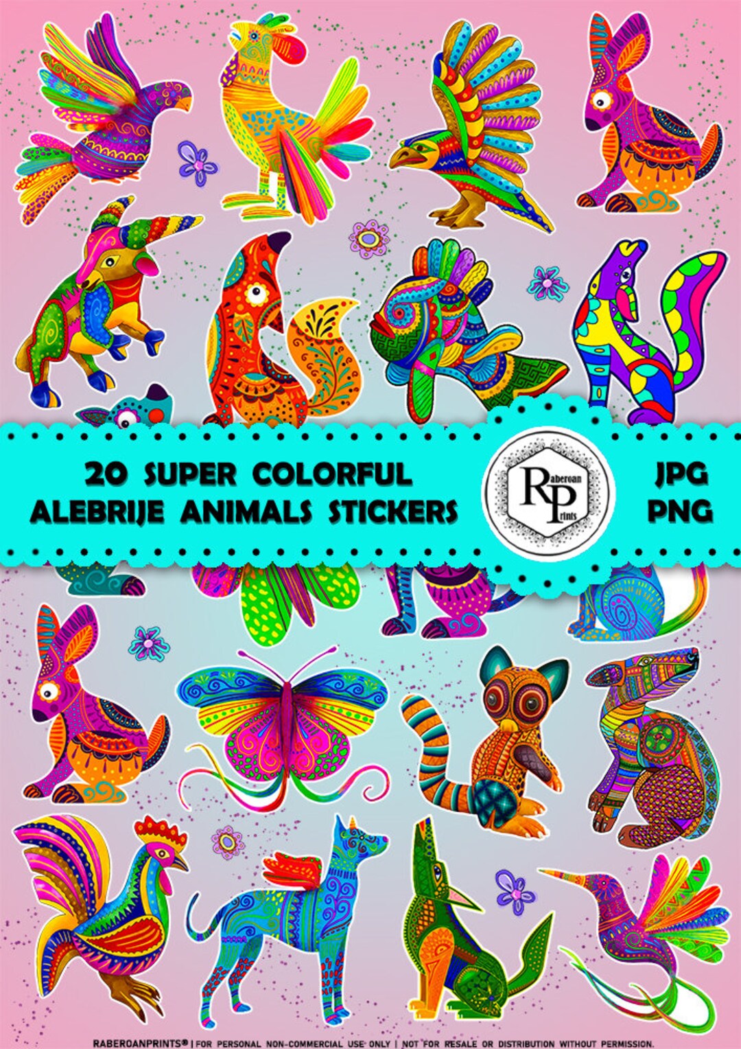 Super Bundle*** Super Colorful Alebrije Animals ONE (1) Stickers Sheet ...