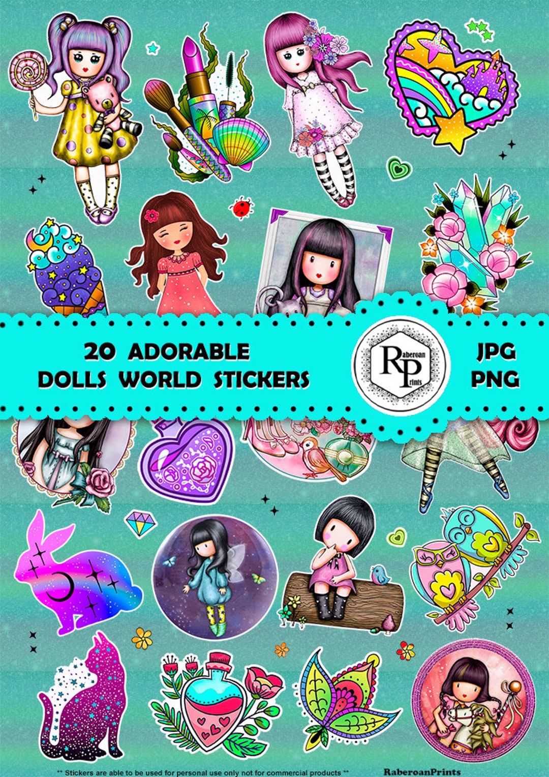 Colorful Dolls World Printable ONE Stickers Sheet | Scrapbooking ...