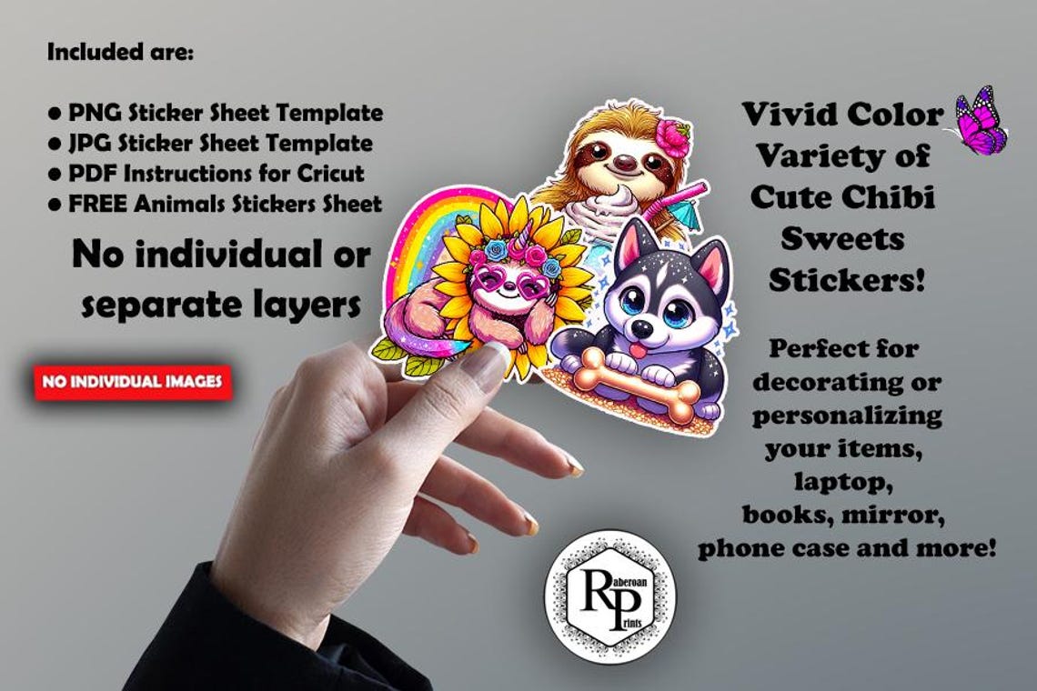 Stickers Chibi Sweet Animal Characters Sheet - PNG/JPF Bonus Coloring ...