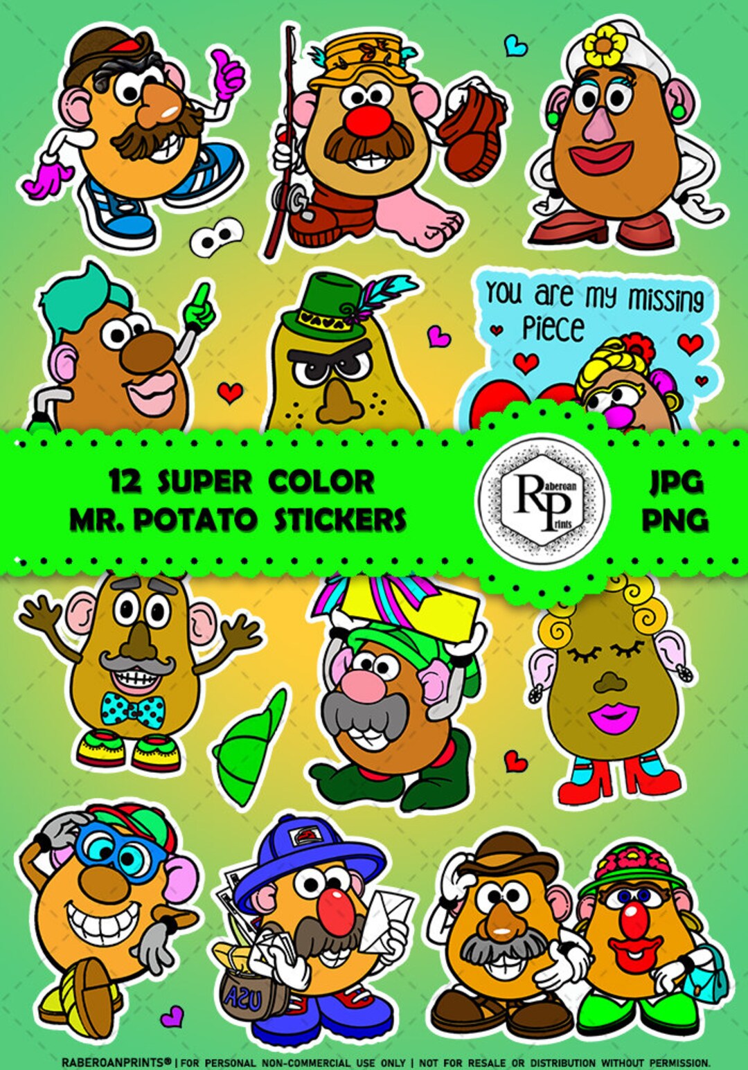 Best Selling** Super Bright Color Mr. Potato ONE (1) Stickers Sheet ...
