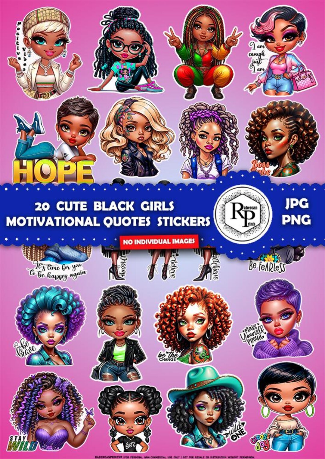 Bestseller**** Colorful Chibi Ebony Girls Motivational Quotes ONE (1 ...