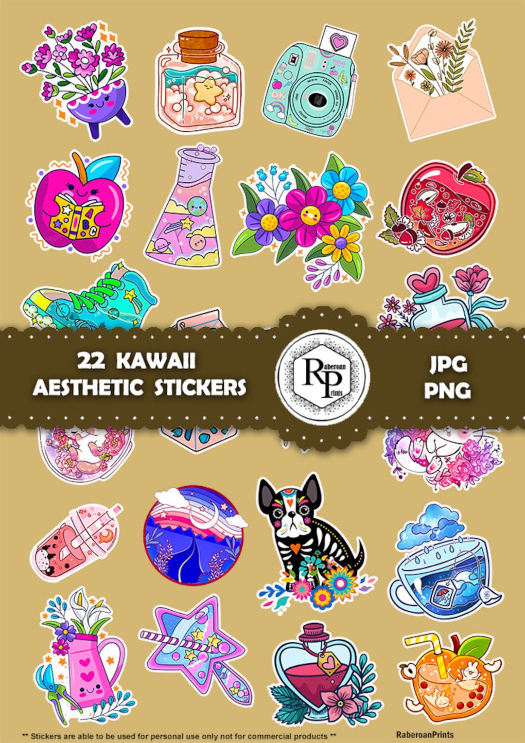 Colorful Kawaii Aesthetic Stickers Sheet Pngjpf & Gift Box - Etsy