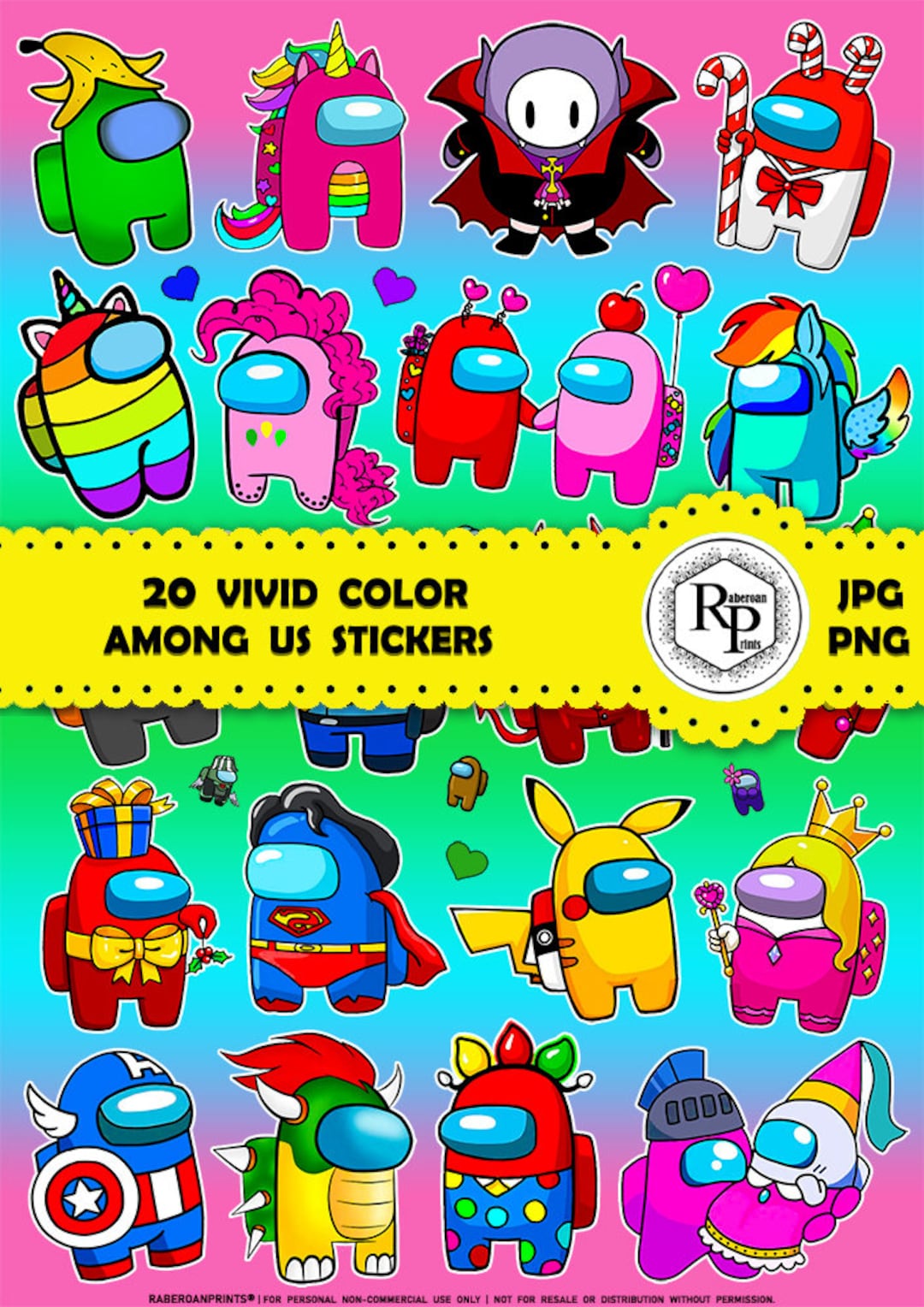Bestseller**** Adorable Colorful Among Us ONE (1) Stickers Sheet - PNG ...
