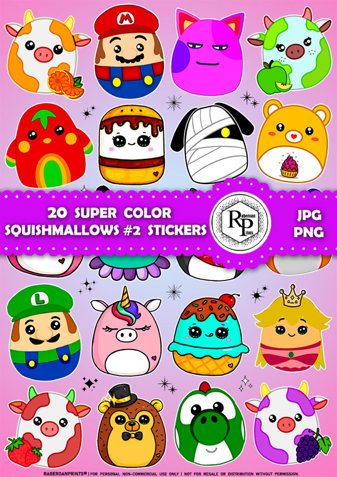 Adorable Squishmallow #2 ONE (1) Stickers Sheet - PNG/JPF Plus Free ...
