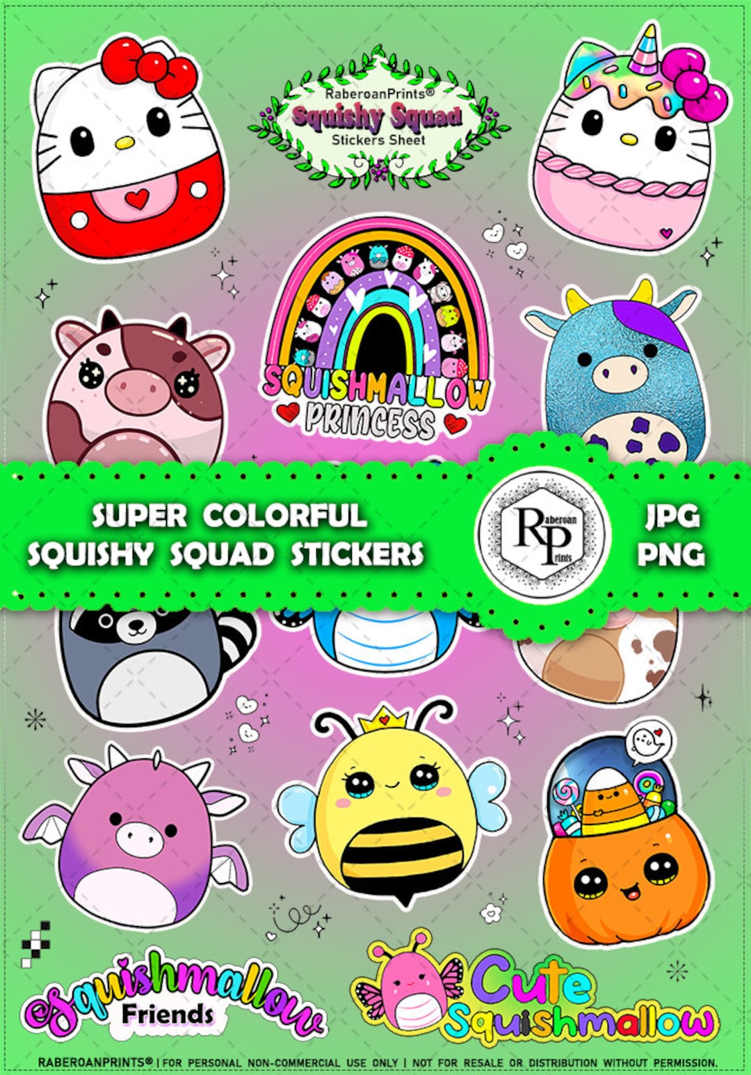 Cute Squishy Squad ONE (1) Stickers Sheet, Print & Cut - PNG, JPF Plus ...