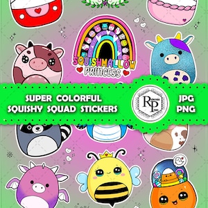 Cute Squishy Squad ONE (1) Stickers Sheet, Print & Cut - PNG, JPF Plus ...