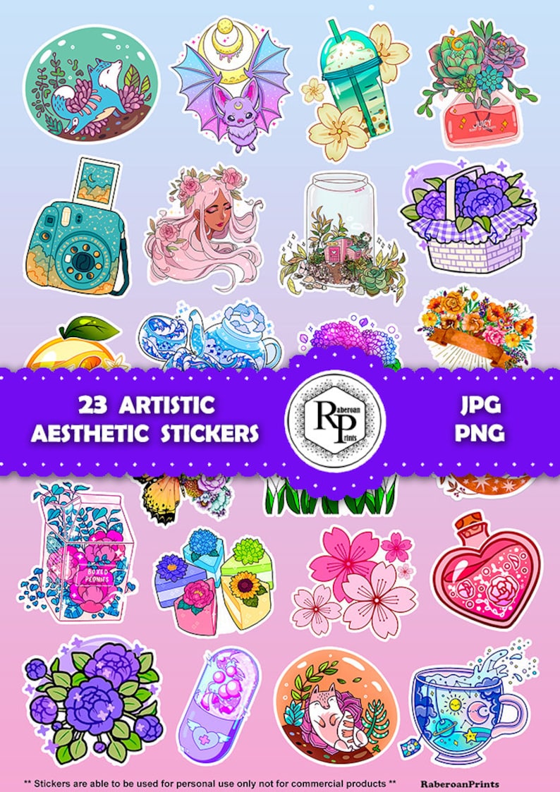 Artistic Aesthetic ONE 1 Stickers Sheet PNG/JPG Plus Free Bookmark ...