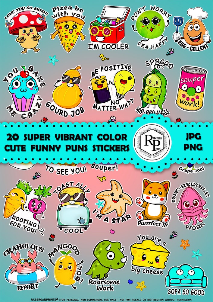 Best Seller*** Super Vibrant Color Cute, Funny "puns" #2 Stickers in ...