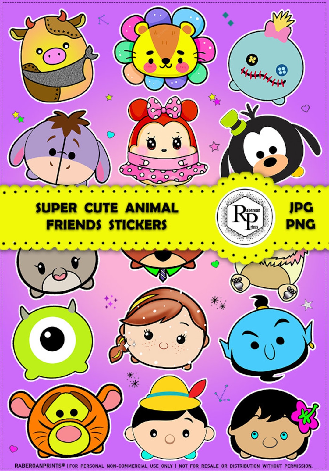 Super Cute Animal Friends ONE Stickers Sheet - PNG, JPF Plus Free ...