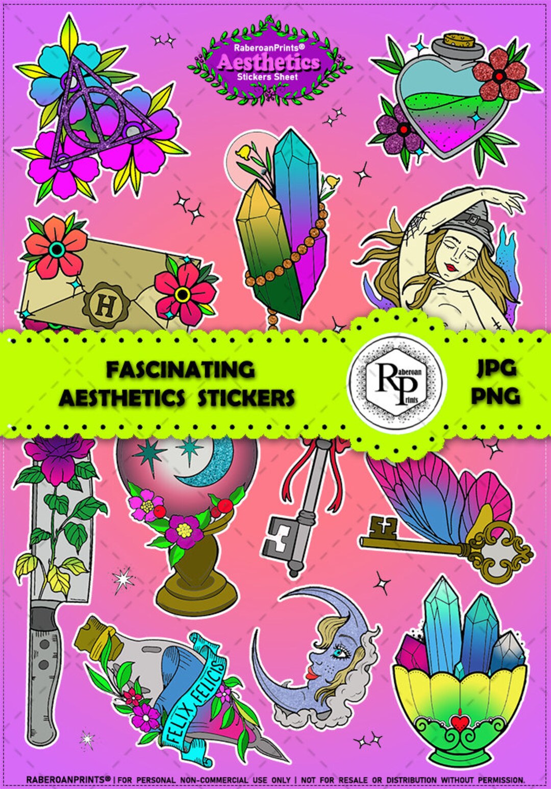 Bestseller*** Fascinating Aesthetics ONE (1) Stickers Sheet - PNG/JPF ...