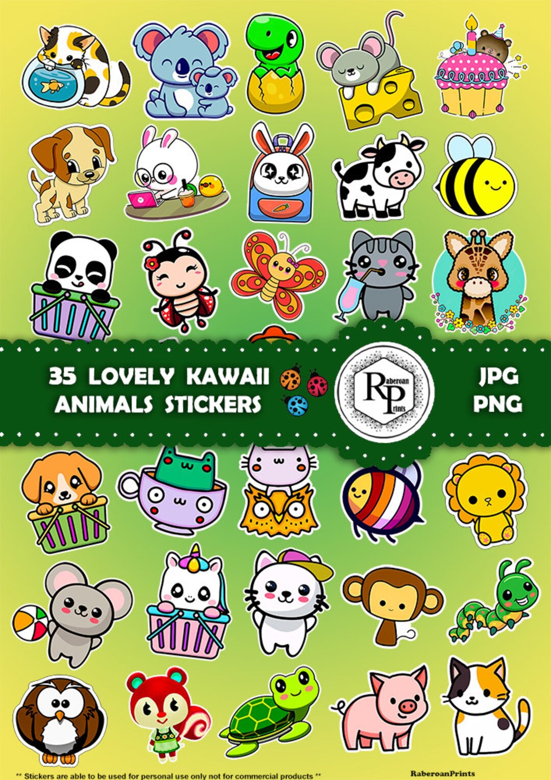 Stickers Lovely Creative Kawaii Animal Sheet - Bonus Gift Box Template ...