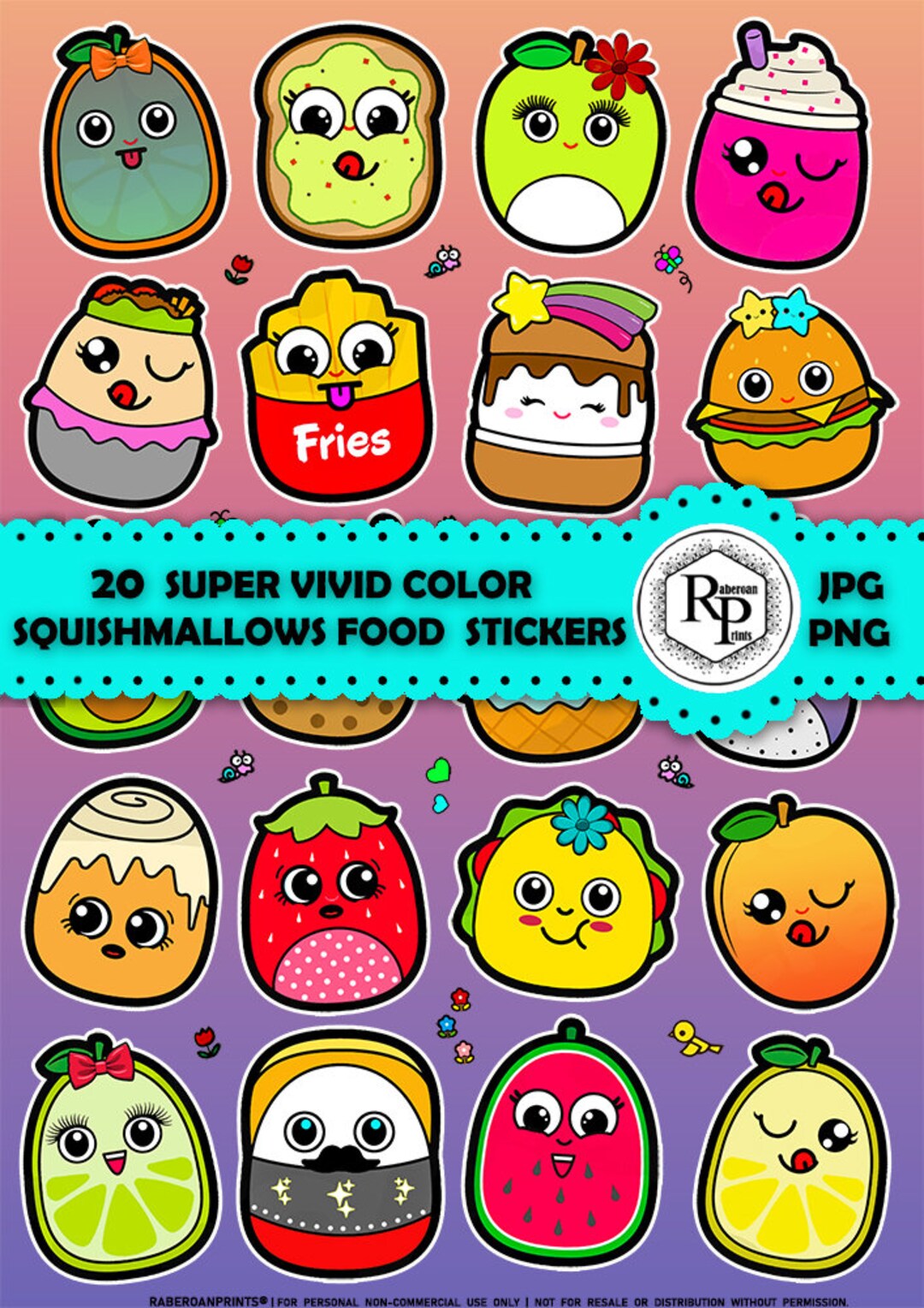 Adorable Squishmallow Foods ONE (1) Stickers Sheet, Print & Cut - PNG ...