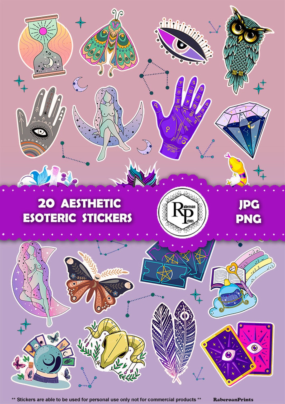 Stickers Aesthetic Esoteric Sheet PNG/JPG Bonus Bookmarks ...
