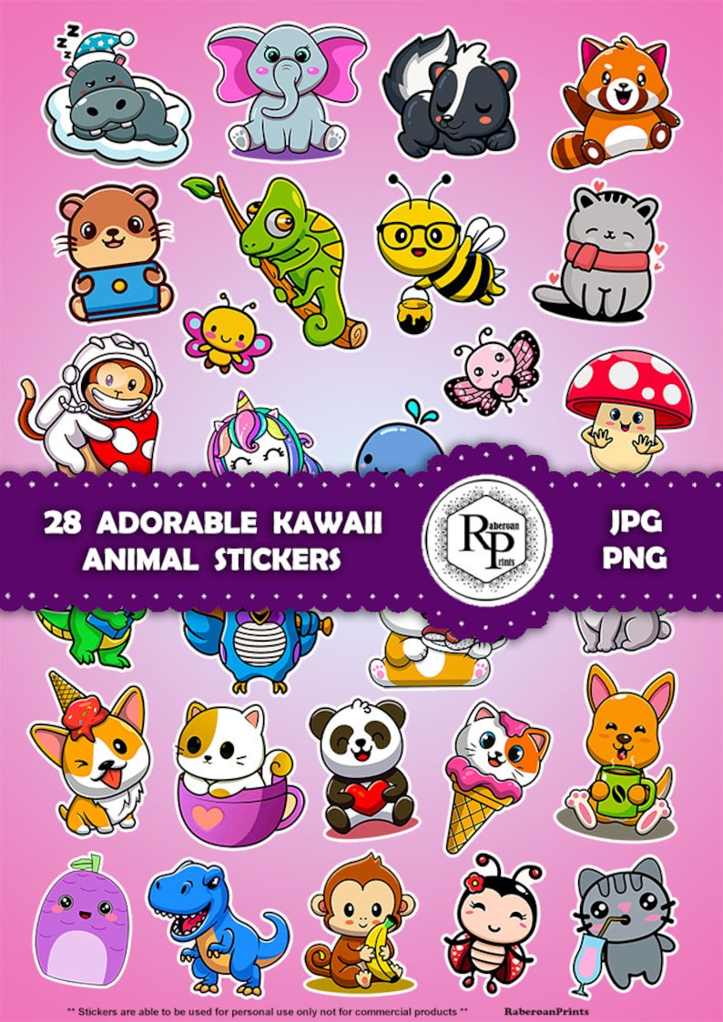 Adorable Kawaii Animal ONE (1) Stickers Sheet PNG/JPG Plus Free ...